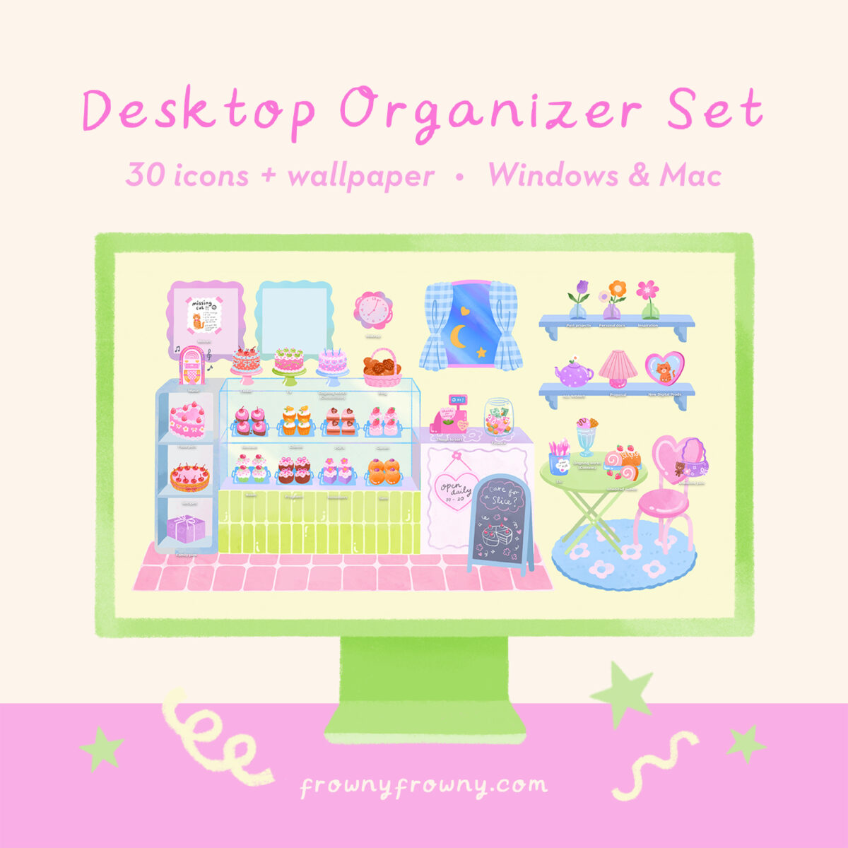 Warm Izakaya – Digital Desktop Organizer Wallpaper + Icons Set - frowny ...